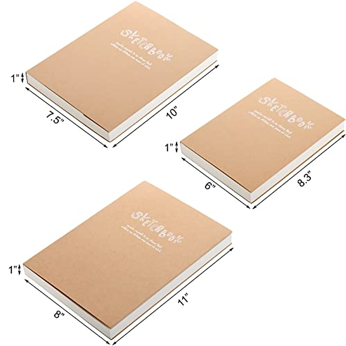 Elsjoy Set of 3 Kraft Sketchbook & Drawing Notebook, A5/A4/B5 Sketch Book Travel Journal Notebook with Thick Paper for Drawing & Sketching, 128 Sheets/256 Pages