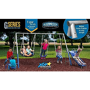 XDP Recreation Free N’ Swing with 5' Water Wave Slide - Outdoor Backyard Kids Fun Swing Set with Galvanized Steel Frame, Gray