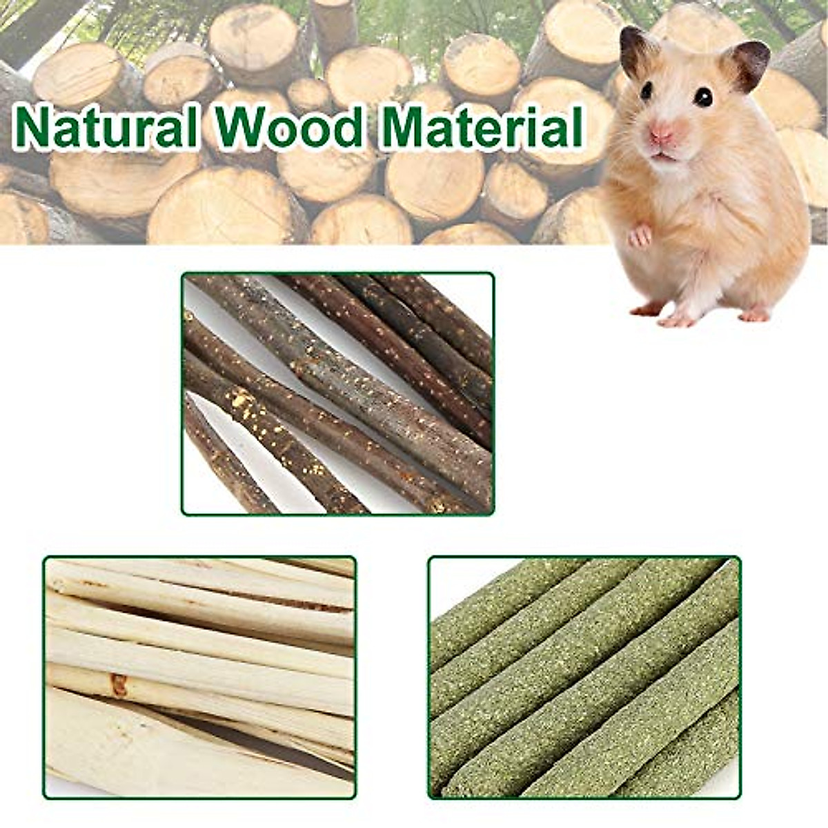 NEREIDS NET 300g Hamster Natural Snack Kit Apple Sticks, Teeth Grinding Toy, Timothy Hay Sweet Bamboo Chew Teeth Care Wood Toys for Gerbil Bunny Chinchilla Guinea Pig Pets Food