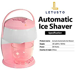 Letusto Shaved Ice Maker - Slushie Machine Use Normal Refrigerator Ice Cubes, with Stainless Steel Blades for Snow Cone, Cocktails and Snow Flakes, Bingsu Ice Shaver (Pink)
