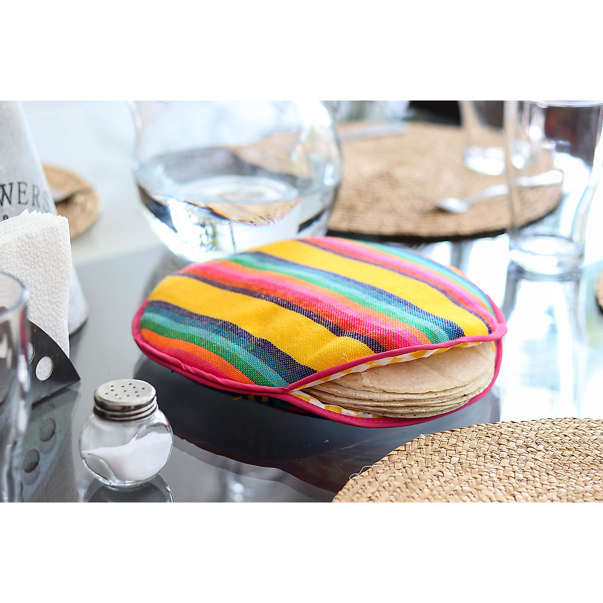 Authentic Mexican Cloth Tortilla Holder Warmer Pouch. Insulated Tortillera Mexicana Microwave Oven Safe for Corn, Flour Taco, Burrito, Quesadilla,Bread, Roti. Tortillero Termico de Tela Stripes