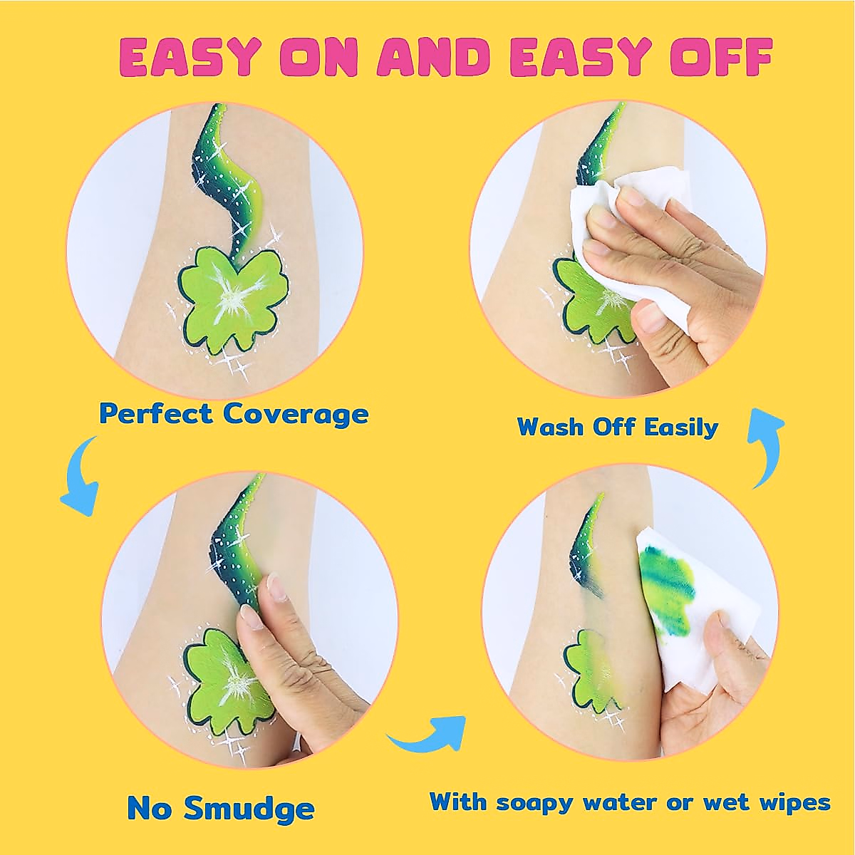 Bowitzki Face Paint Kit Professional Split Cake Face Painting Set For Kids Adults 12x10 gm with Stencil One Stroke Non Toxic Rainbow Flora Dolphin Unicorn Flame Body Paint Halloween Christmas Makeup