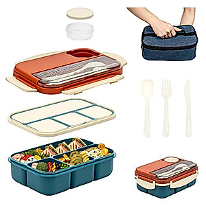 Holee Bento Box Lunch Box with Insulation Bag, Lunch Containers for Adult with Leakproof Divider Utensil Set Multiple Compartments BPA Free