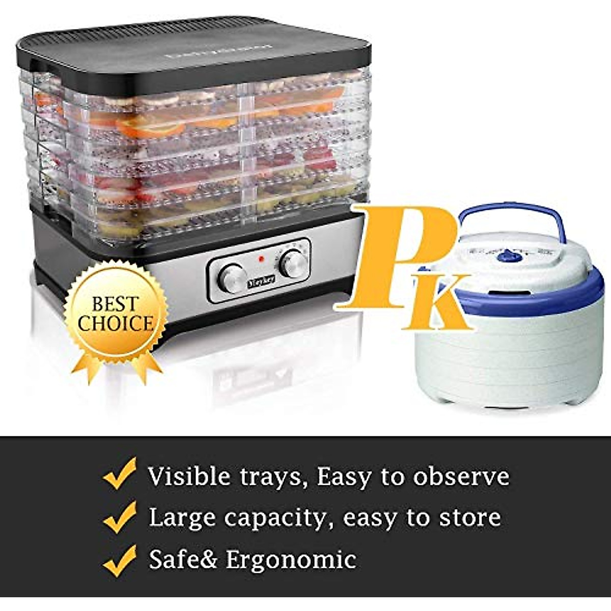 8-Tray Food Dehydrator Machine - BPA-Free Drying System with Nesting Tray for Home Kitchen - Perfect for Preserving Beef Jerky, Wild Food, and Fruit & Vegetables (Button Control)