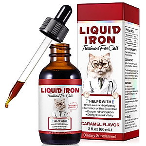 Iron Supplements for Cats, 60ML Liquid Iron with Folate and B12 Supports Anemia, Low Enery Levels and Lethargy, Promotes Red Blood Cell Formation and Blood Health