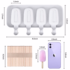 Ouddy Life Popsicle Molds Set of 2, Ice Pop Molds Silicone 4 Cavities Ice Cream Mold Oval Cake Pop Mold with 50 Wooden Sticks for DIY Popsicle, Clear