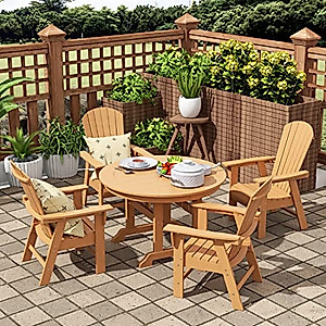 WO Outdoor Adirondack Dining Chair Lounger Seat Retro Beach Aesthetic Seat Furniture for Outside Restaurant Dining, Home, Balcony, Terrace, Lawn, Pool, Deck, Garden (Teak)