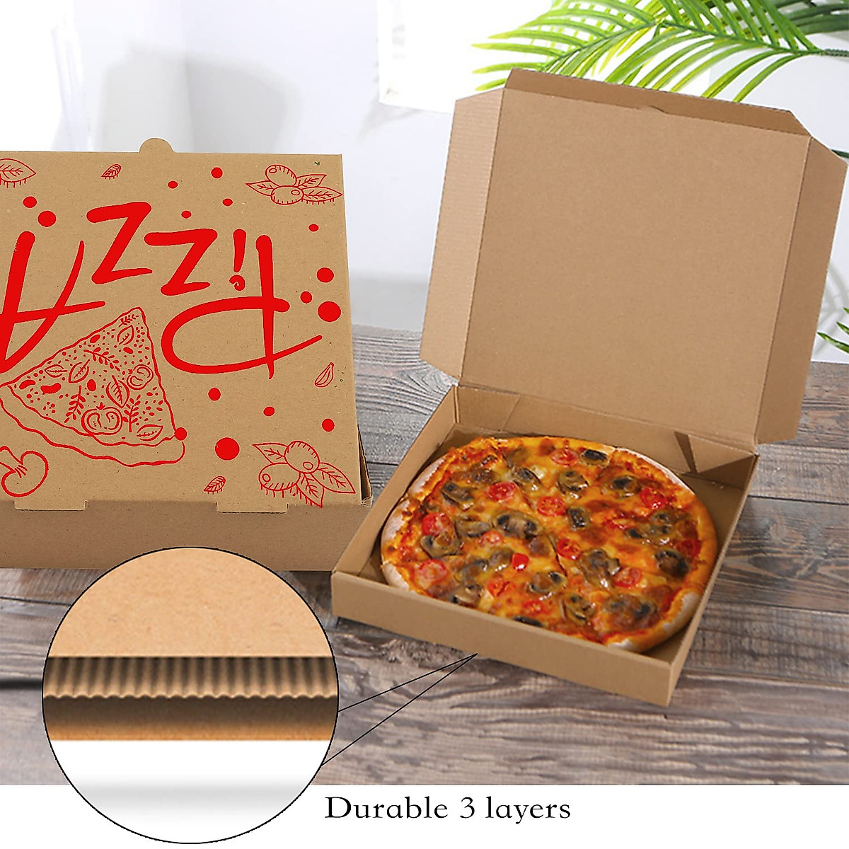 15 Pcs Pizza Boxes, 7.3 x 7.3 x 1.6" Kraft Corrugated Pizza Boxes Cardboard Boxes Take Out Containers Gift Packing Boxes Takeaway Mailing Shipping Storage Boxes for Pizza, Cake, Cookies, Food (Red)