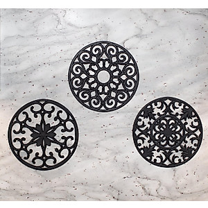 gasaré, Extra Large, Thick, 10" Silicone Trivets for Hot Dishes, Pots, and Pans, Hot Pads for Countertops, Dishwasher Safe, 10 x 1/4 Inches, Set of 3, Black