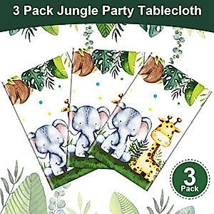 Wenterial 3 Pcs Jungle Safari Tablecloths Cute Animal Print Safari Table Cloths, Jungle Safari Theme Party Decorations Safari Baby Shower Decorations for Boy Kids Birthday Party Supplies 51×106 Inch