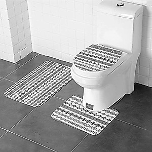 4 Pcs Black and White Shower Curtain Sets with Non-Slip Rugs,Toilet Lid Cover and U-Shaped Mat,Bohemian Geometric Waterproof Durable Shower Curtains for Bathroom