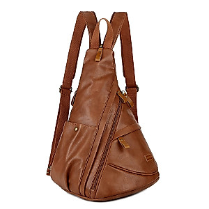 Baosha Leather Sling Bag Small Crossbody Backpack Casual Daypack Outdoor Cycling Hiking Backpack XB-10 (Brown)