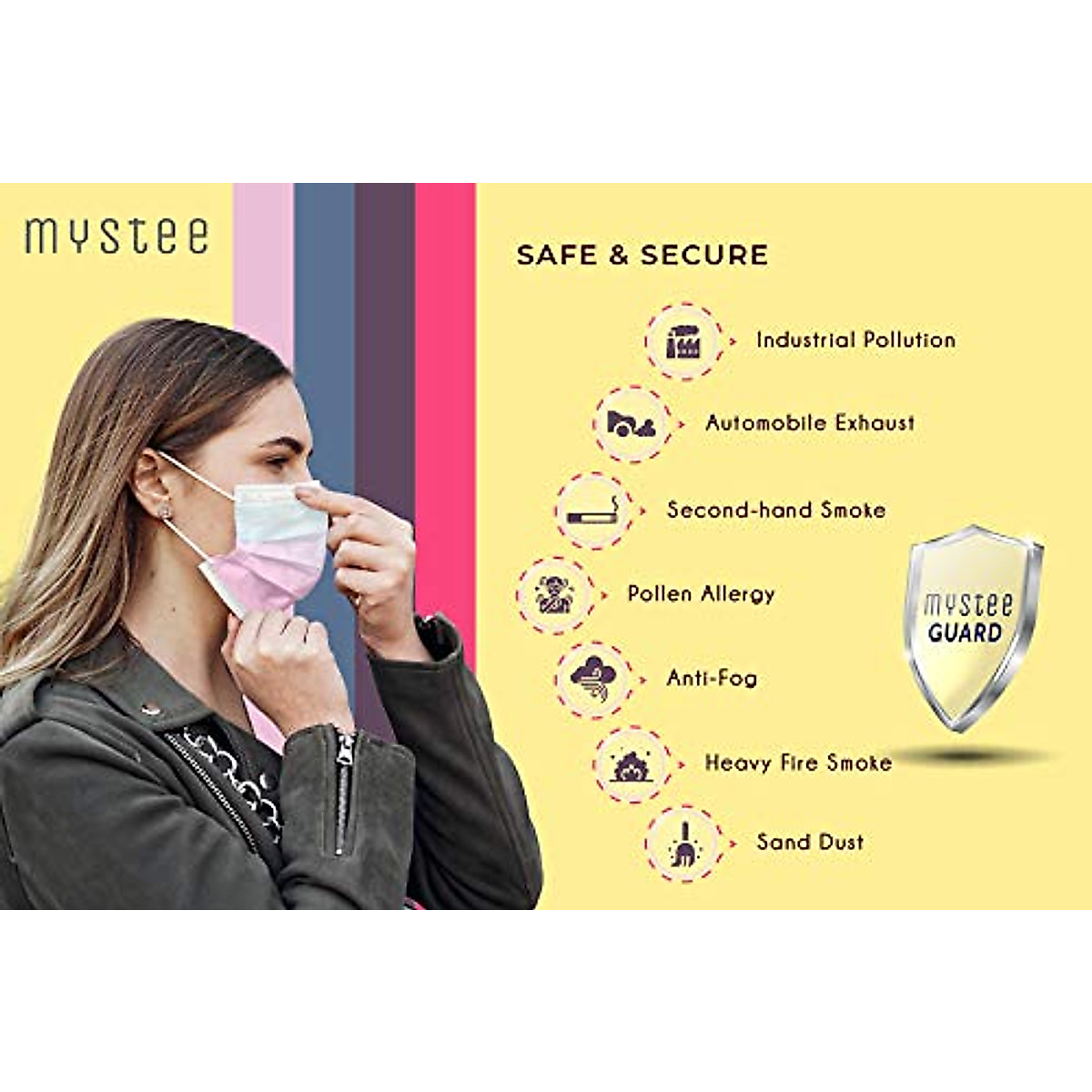 Mystee-2 15pcs Coloring Disposable 3-Ply Safety & comfortable Fashion Face Mask (Rose Gold)