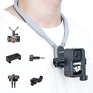 Magnetic POV Selfie Neck Holder Mount with Phone Clip Vertical Mount Kit, Centered Angle Adjustable Shoulder Chest View Support for GoPro Max Hero Insta360 DJI Action 3 iPhone Android
