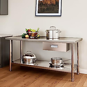 YITAHOME Stainless Steel Table with Drawer, 60" X 24" Work Table with Drawer, Metal Table Prep Table for Home Kitchen Restaurant Garage Warehouse