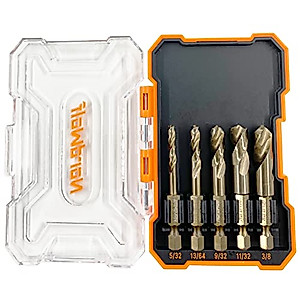 NordWolf 5-Piece M35 Cobalt Stubby Drill Bit Set for Stainless Steel & Hard Metals, with 1/4" Hex Shank for Quick Chucks & Impact Drivers, SAE Sizes 5/32"-13/64"-9/32"-11/32"-3/8" in Storage Box