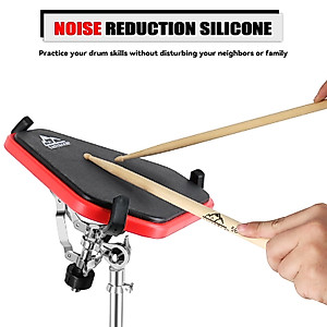 EASTROCK Practice Drum Pad With Stand, 11 Inches Double Sided Slient Silicone Drum Practice Pad, Silicone Dumb Drum with Drum Stand，Red+Black