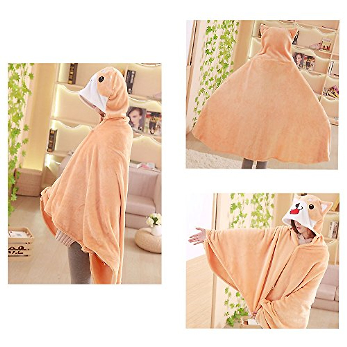 FUYU Cute Dog Cloak Blanket Soft Plush Throw Blanket Shiba Inu Cosplay Cloak