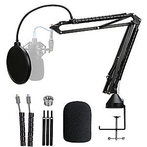 AT2020 Mic Stand with Pop Filter - Professional Microphone Boom Arm Compatible with Audio-Technica AT2020 AT2020USB+ AT2035 by YOUSHARES