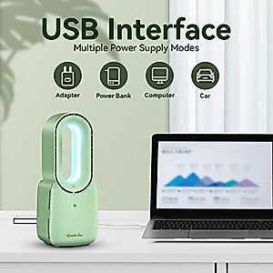 let'me Desk Fan, 11.8 Inch Portable Bladeless Fan Small Personal Cooling Fan with 5 Colors Touch Control LED Light, Quiet USB Table Fan for Home, Office, Bedroom Summer Gift