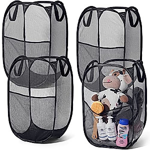 4 Pack Pop Up Laundry Hamper Mesh Clothes Baskets Collapsible Laundry Baskets with Side Pocket Folding Laundry Hamper Foldable Laundry Bag with Handles for Travel Kids Room College Dorm Storage