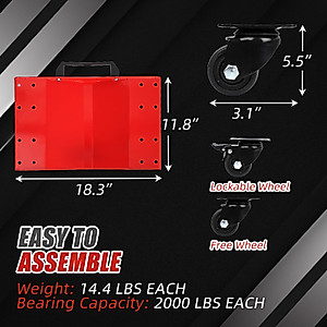 WHIZMIA Car Dolly Set of 4, 8000LBS Capacity Car Dolly, Car Dollies with Tow Hooks, Wheel Dolly Set of 4 with Thickened Handles & Sidebar, Car Wheel Dolly with Security Lock for Moving Vehicles
