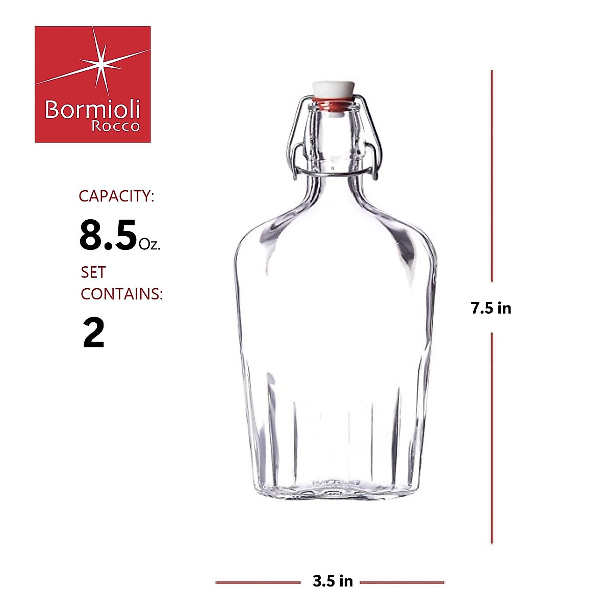 Bormioli Rocco Fiaschetta Glass 8.5 Ounce Pocket Flask, Set of 2