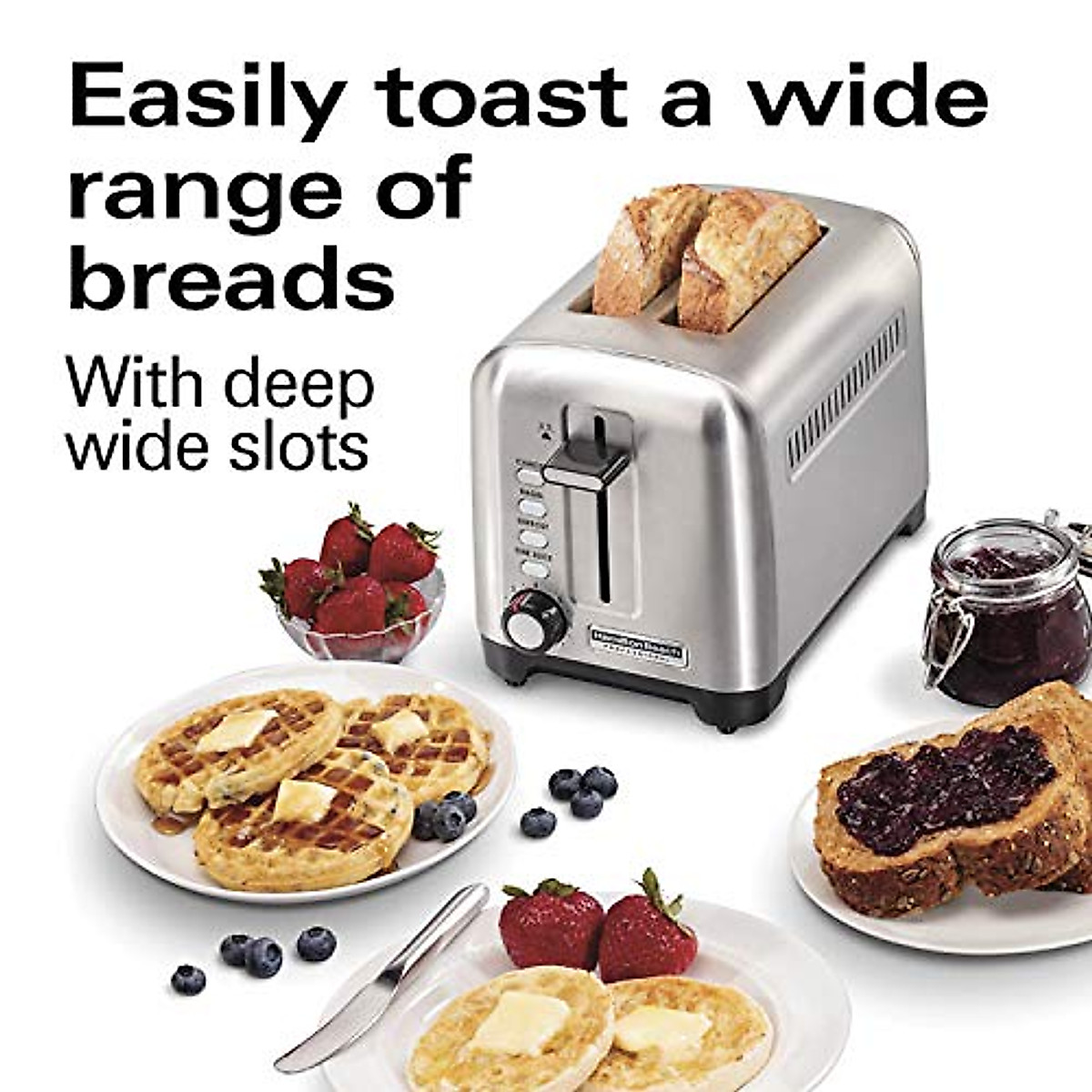 Hamilton Beach Professional 22991 Toaster with Deep & Wide Slots for Artisan Bread & Bagel and Sure-Toast Technology, Auto Shutoff, 2-Slice, Stainless Steel