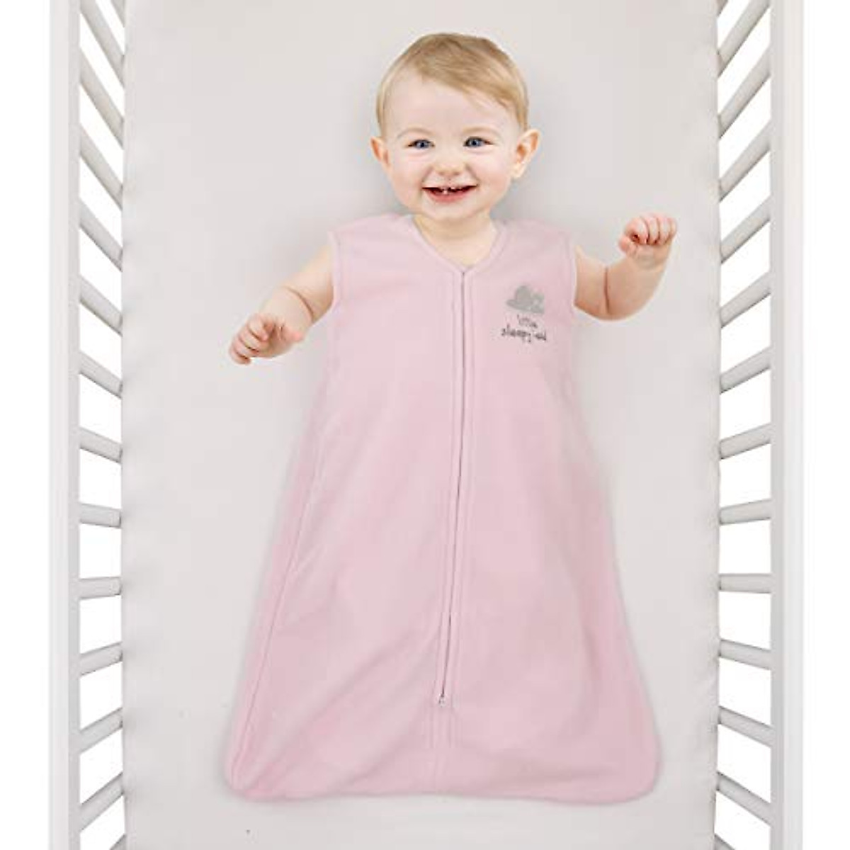Sumersault - Pink Blanket with Cloud "Little Sleepy Head" Embroidery - 100% Microfleece Wearable Blanket for Babies 14-22 Lbs. | Swaddle Blanket, Medium