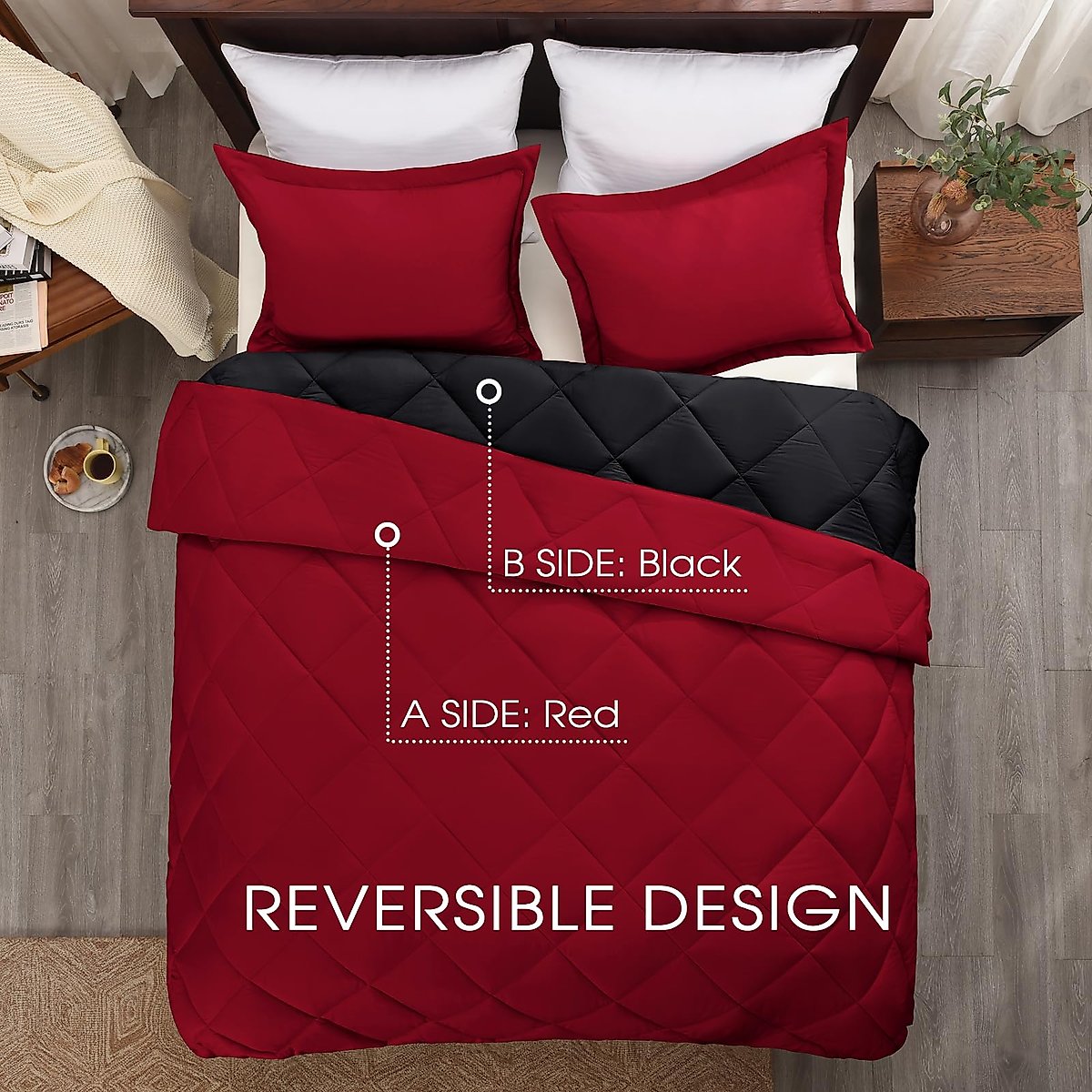 Basic Beyond Twin Comforter Set - Red Twin Comforter Set, Reversible Twin Bed Comforter Set for All Seasons, Black/Red, 1 Comforter (66"x92") and 1 Pillow Sham (20"x26"+2")