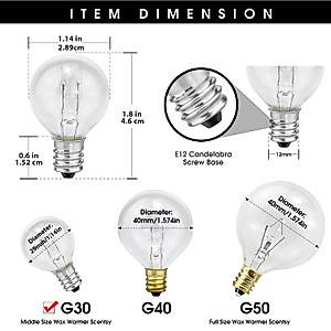 ETwinCoo Wax Warmer Bulbs, Custom Fit G30 25 Watt Bulbs for Middle Size Scentsy Warmers, E12 Base Clear Scentsy Light Bulbs for Wax Warmers - Long Life-Span and Melt Wax Fast, 120 Volt