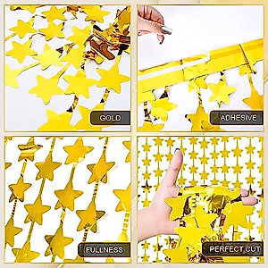 LOLStar 2 Pack Gold Stars Birthday Decorations 3.3X6.6 ft Each Glitter Gold Backdrop Foil Fringe Curtains,Bridal Baby Shower Decorations Perfect for Wedding Anniversary Graduation Party Decorations