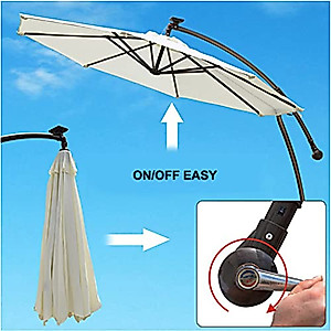 ZJDU 9 FT LED Lighting Offset Patio Umbrella, Aluminium Garden Umbrella,Market Outdoor Solar Light Hanging Deck Umbrella, for Pool, Yard, Garden,Brown