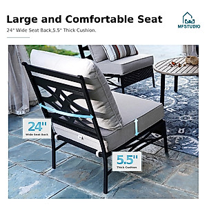 MFSTUDIO Patio Furniture Set, 10 Seats Half-Moon Curved Outdoor Sectional Sofa Conversation Set with 2 Wood-Like Round Table, Woven Rattan Patio Couch for Backyard, Garden, Deck