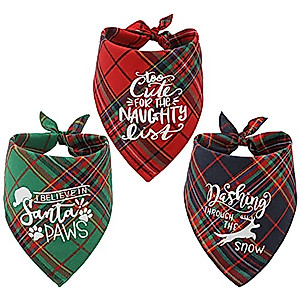 Dog Plaid Christmas Bandana 3 Pack, Holiday Dog Bandana for Xmas Dog Puppy Costume Decorations