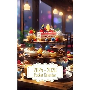 Pocket Calendar 2024-2026: Two-Year Monthly Planner for Purse , 36 Months from January 2024 to December 2026 | Variety of desserts | Anime-style food