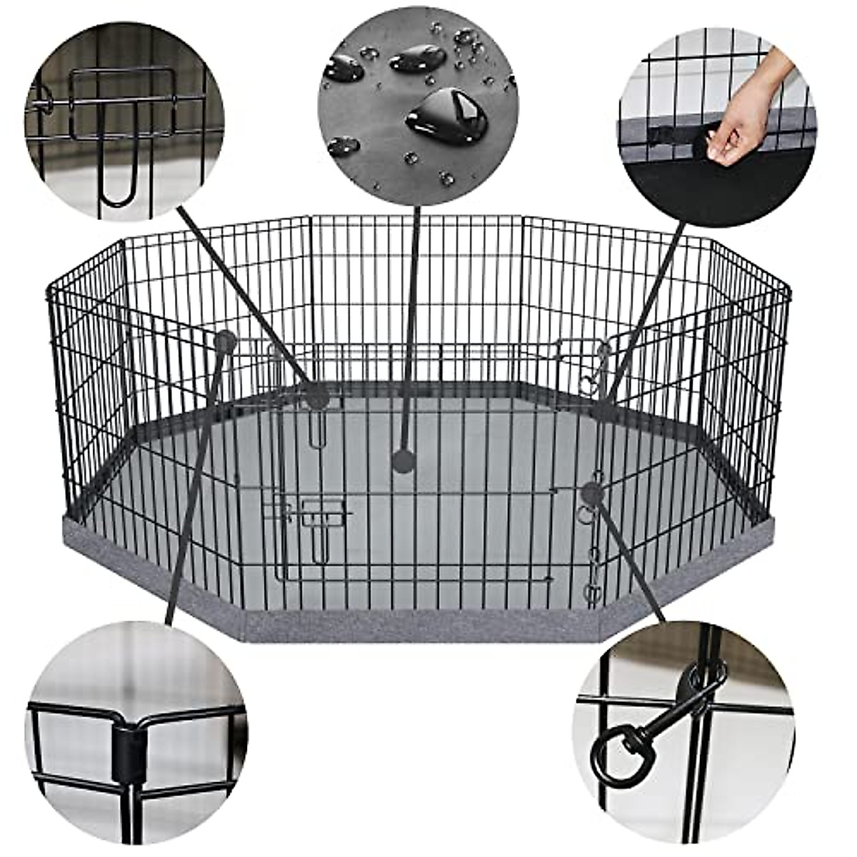 PETIME Foldable Metal Dog Exercise Pen/Pet Puppy Playpen Kennels Yard Fence Indoor/Outdoor 8 Panel 24" W x 24" H with Top Cover/Bottom Pad (with Bottom pad, 8 Panels 24" H)