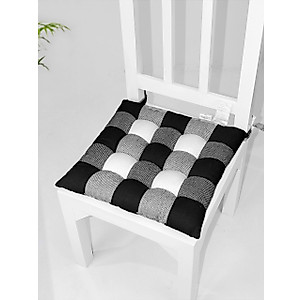 COTTON CRAFT Chair Cushion Pads - Set of 4 - Buffalo Gingham Check - Dining Kitchen Office Chair Seat Cushion with Ties - Durable Cotton Fabric - Thick Comfy Poly Fill - Indoor Use - 17x17 in – Black