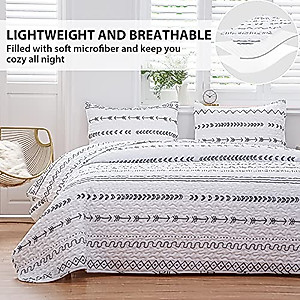 LUCKYBULL White Quilt Set Boho Bedspread King XL Size (104x96 in), 3 Pieces Bohemian Striped Reversible Lightweight Coverlet Quilt Set for All Season