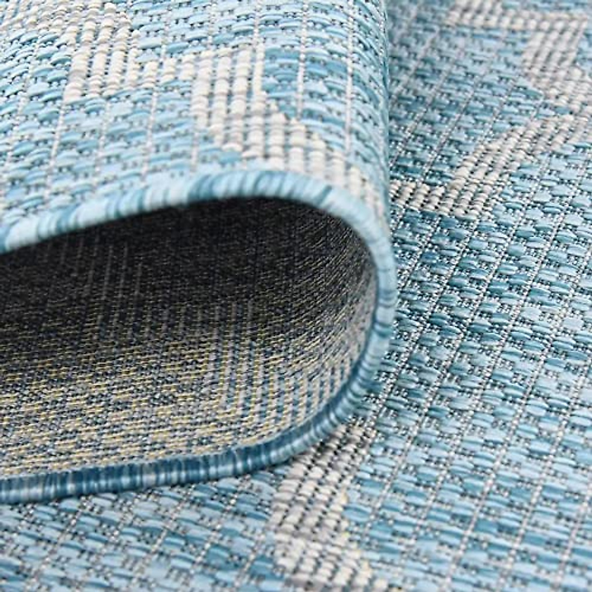 Unique Loom Outdoor Trellis Collection Area Rug (7' 1" x 10' Rectangle, Aquamarine/ Gray)