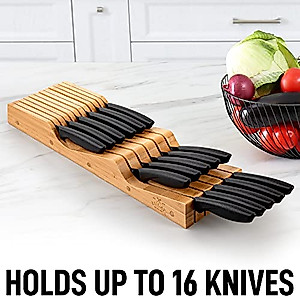 Zulay Kitchen Bamboo Knife Drawer Organizer Insert - Edge-Protecting Knife Organizer Block Holds Up To 11 Knives - Smooth Finish Drawer Knife Organizer Tray Fits In Most Drawers For Kitchen