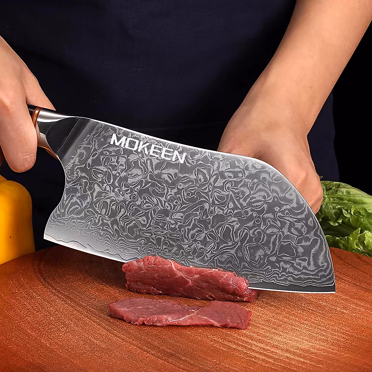 MOKEEN Cleaver Knife 7 Inch, 67 Layers VG10 Damascus Steel Kitchen Knife, Ultra Sharp Meat Cleaver, Professional Chef Knife with Unique Wood Handle, Full Tang, Gift Box