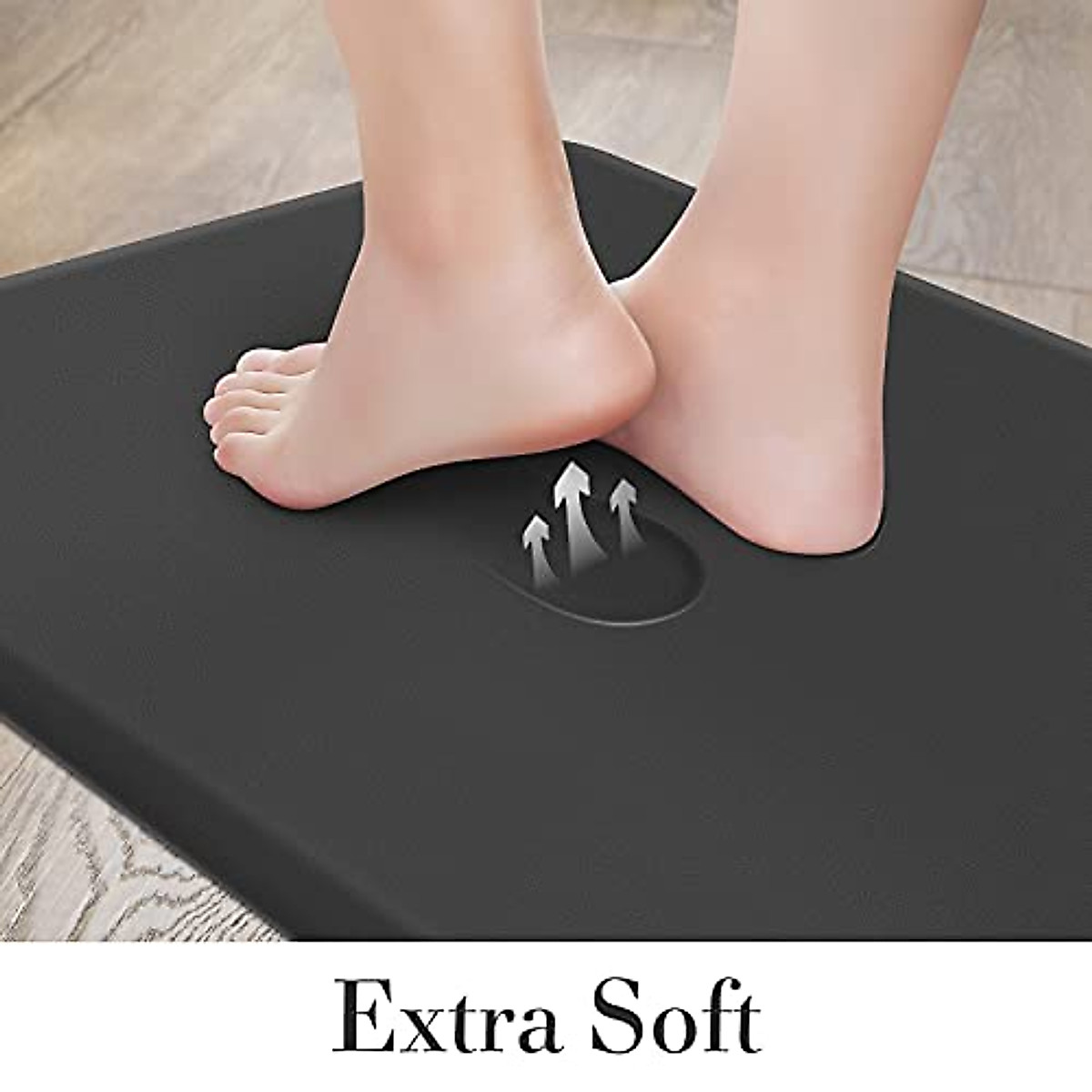 HappyTrends 2 PCS Kitchen Mat Cushioned Anti-Fatigue Floor Mat, Heavy Duty Ergonomic Comfort Foam Standing Mat, Waterproof Non-Slip Kitchen Rugs for Home, Office, Laundry,Black