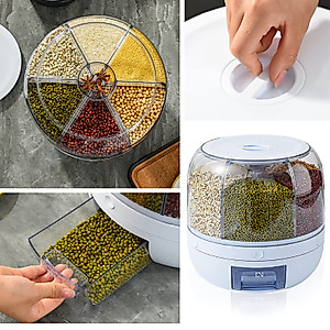 UOIENRT 360° Grain Dispenser, Rotating Grain Storage Food Dispenser With Button, Kitchen Storage Container Moisture Resistant Household for Rice Grains Beans Barley