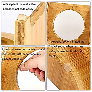 FOREYY Set of 2 Raised Pet Bowls for Cats and Small Dogs - Bamboo Tilted Single Elevated Dog Cat Food and Water Bowls Stand Feeder with 3 Stainless Steel Bowls and Anti Slip Feet for Comfort Feeding