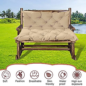 MiokyStaner Porch Swing Cushions with Backrest, 2-3 Seater Waterproof Bench Pad Cushions, Thicken 4" Outdoor Swing Cushions, for Outdoor Patio Garden Furniture (59x40in, Beige)