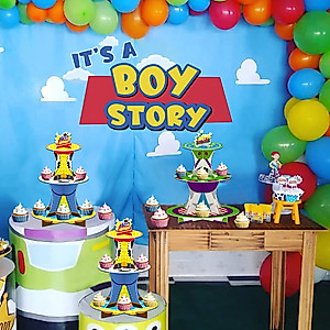 2 Set 3-Tier Story Cupcake Stand Cartoon Story Birthday Party Supplies Cartoon Cupcake Holder Cardboard Cupcake Dessert Tower Story Baby Shower Party Decorations Favors for Kids