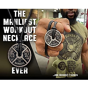Workout Necklace For Men – Weight Plate Necklace – Dumbbell Necklace for Savages and Rough Guys – Awesome Gym Plate Necklace – Great Present for a Sport Addict – Adjustable Leather Cord