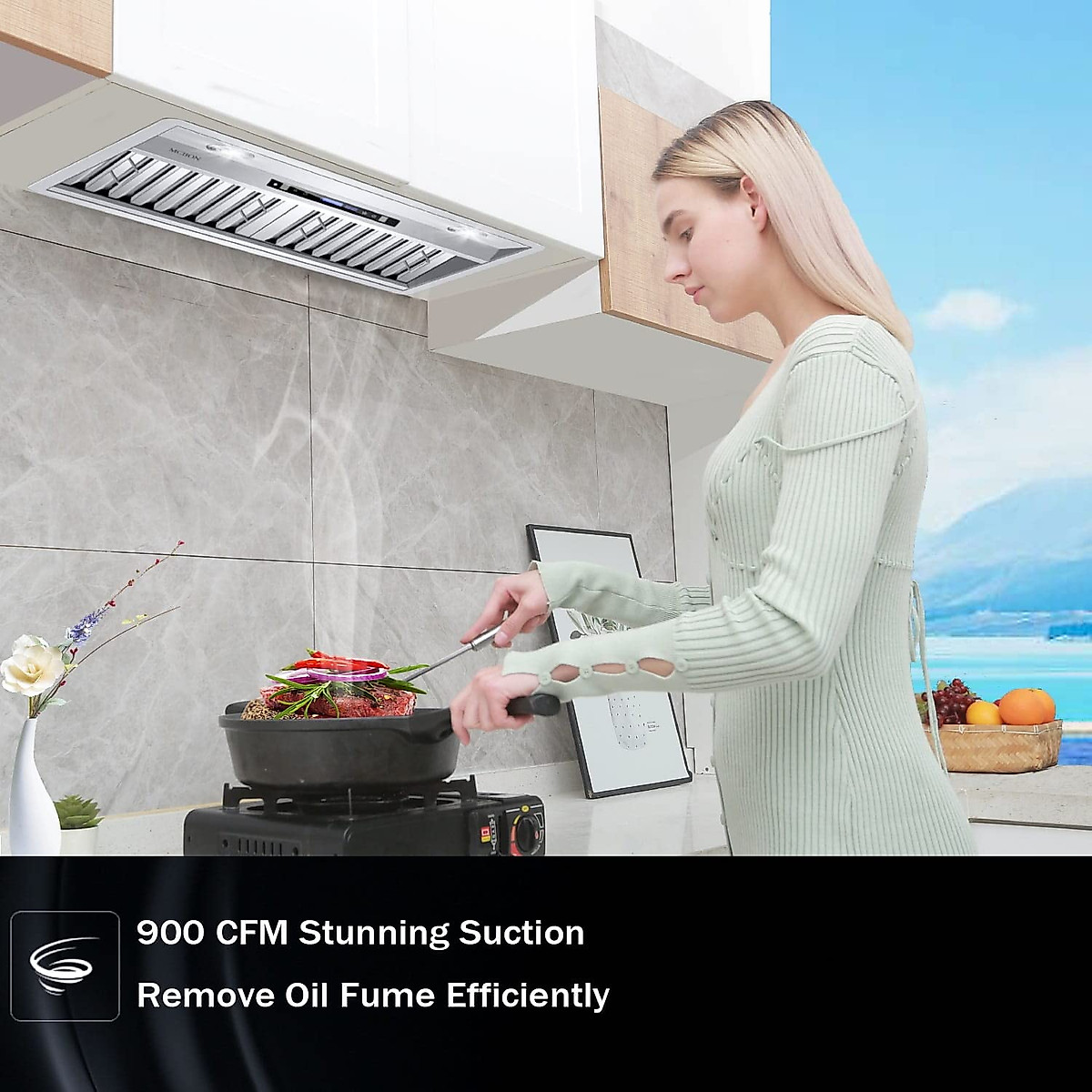 MCBON Range Hood Insert 30 Inch, 900 CFM Insert Range Hood, Touch Control Range Hood Insert, Remote & Gesture Sensing Vent Hood Insert, 4-Speed Hood Range Insert, Stainless Steel Range Hood, AE88-30