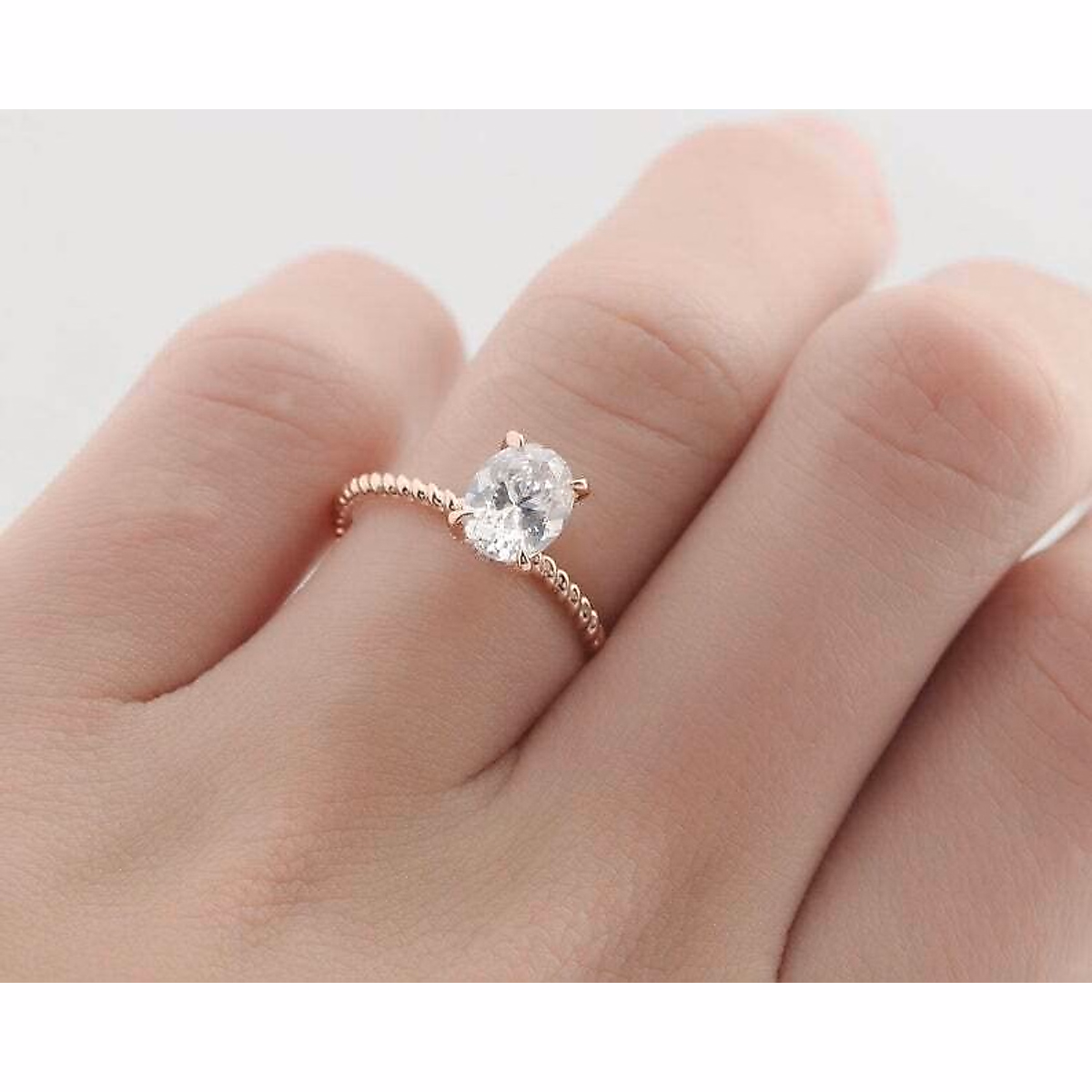 BeBold 1.5ct Oval Cut Simulated Diamond CZ Engagement Ring for Women Twist Rope Style Rose Gold Plated